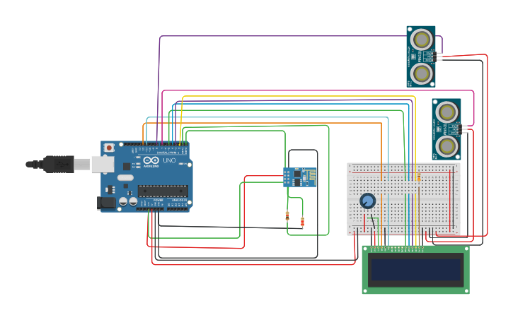 Circuit Design Smart Tank Monitoring System With 2 Sensors Tinkercad