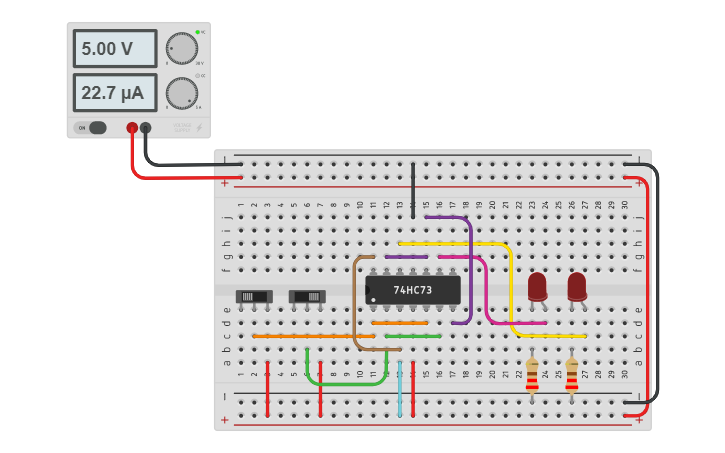 Circuit design 2-Bit DOWN COUNTER synchronous Q4 L10 - Tinkercad