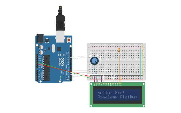 Circuit design Printing something on LCD screen - Tinkercad