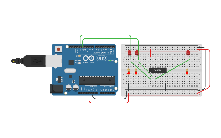 Circuit design compuerta (74HC08) - Tinkercad