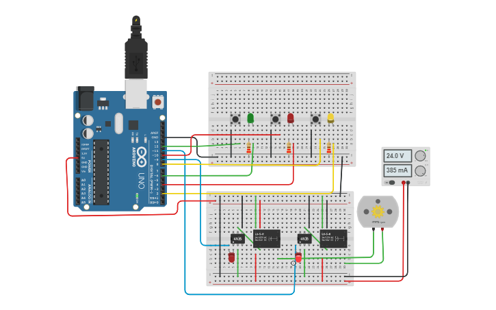 Circuit design Dc motor rotation control with latch - Tinkercad