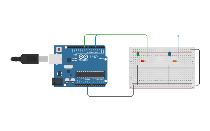 Circuit design 1. PROYECTO: 2 LED INTERMITENTE | Tinkercad