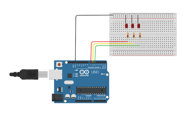 Circuit design Program for 3- bit counter using Arduino board. - Tinkercad