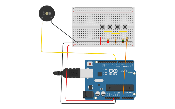 Circuit design 4 - button, buzzer - Tinkercad