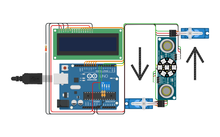 Circuit design Parqueadero entrada/salida - Tinkercad