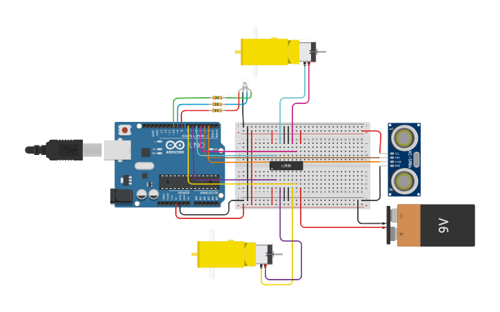 Circuit design PROYECTO_ARDUINO_EVITA LA COLICIÓN - Tinkercad