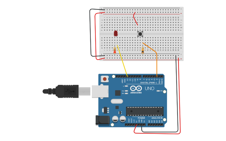 Circuit design Digital Input/Analog Input (Pushbutton, Digital Input) - Tinkercad