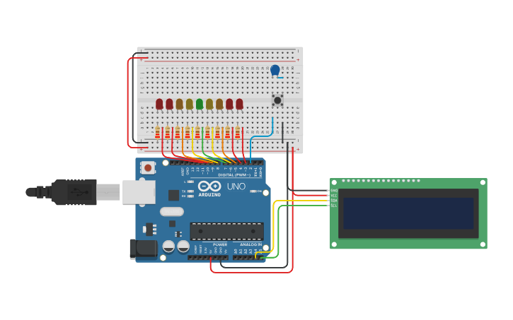Circuit design Copy of Shot game - roleta de leds - Tinkercad