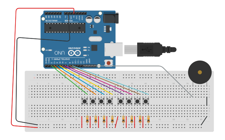Circuit design Arduino Piano With Buzzer - Tinkercad