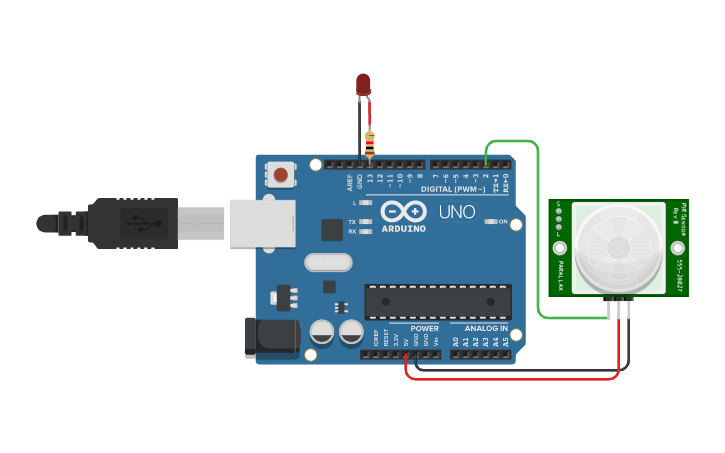 Circuit design Motion Sensing LED Interrupts | Tinkercad