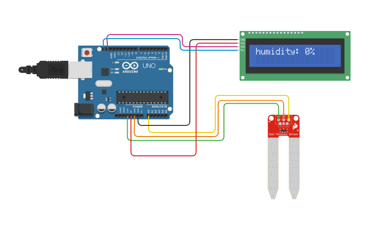 Circuit design LCD avec un capteur d'humidité du sol - Tinkercad