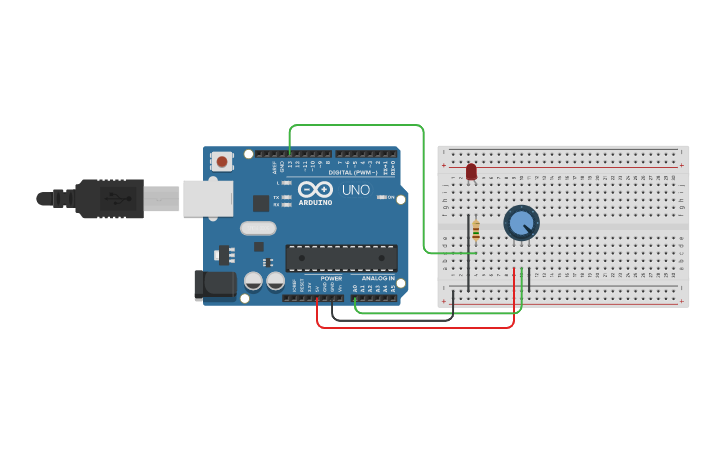 Circuit design Potenciometer LED | Tinkercad