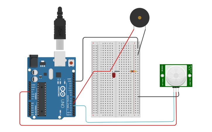Circuit design SENSOR PIR CON CÓDIGO DE TEXTO - Tinkercad