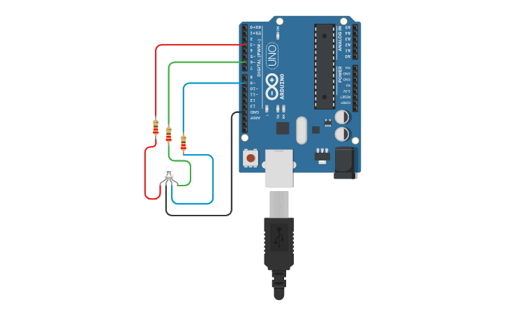 Circuit design RGB LED Fade - Tinkercad