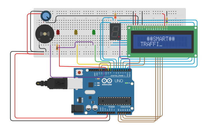 Circuit design Traffic Light With LCD - Tinkercad