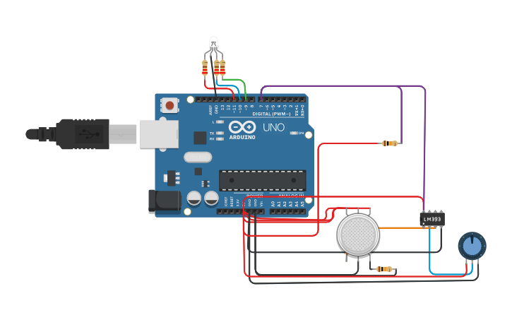 Circuit design Sensor de Gas | Tinkercad