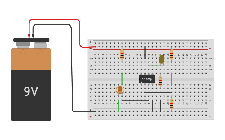 Circuit design ARUM(160)-RANGKAIAN SENSOR CAHAYA DENGAN OP AMP - Tinkercad