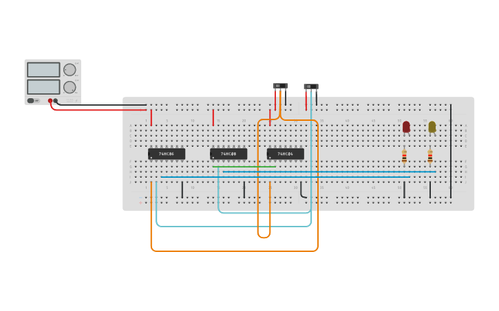 Circuit design IC74LS86/IC74LS08/IC74LS04 - Tinkercad