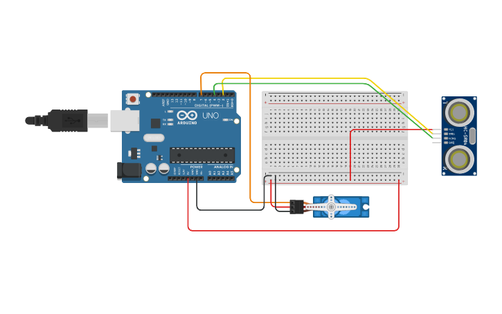 Circuit design Sensörlü çöp kutusu | Tinkercad