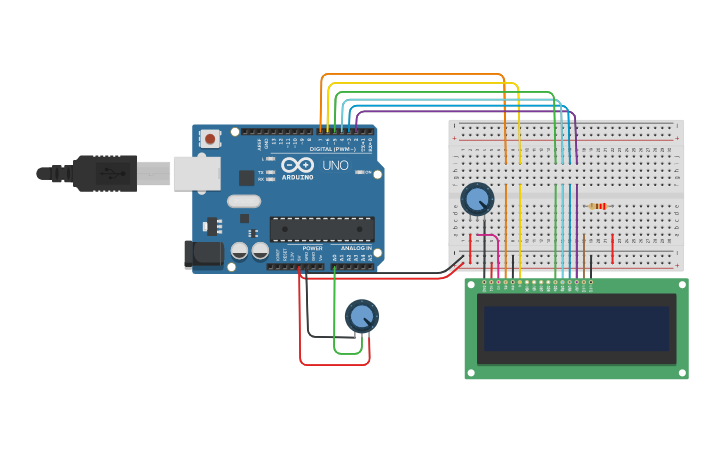 Circuit design Display LCD 16x2 FLACCO | Tinkercad