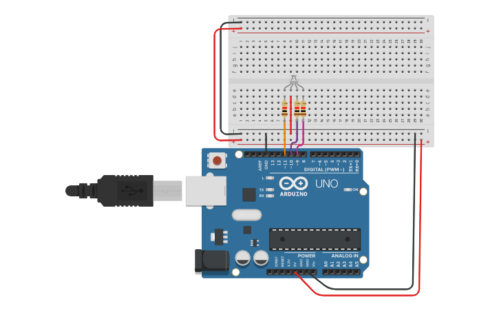 Circuit design Resistencias y led rgb - Tinkercad