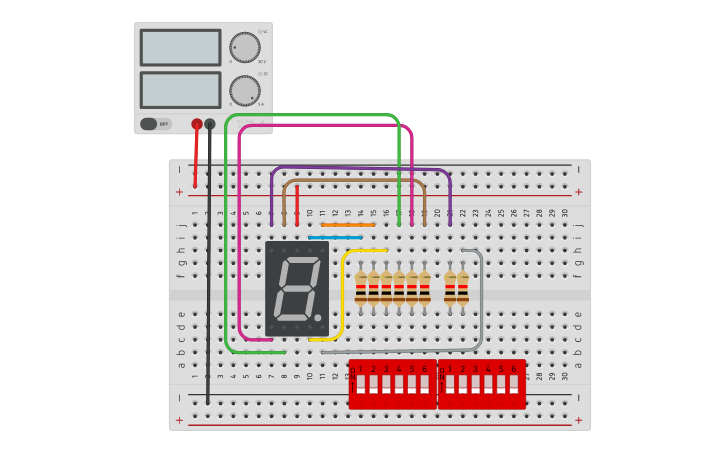Circuit design Display 7 segmentos básico - Tinkercad