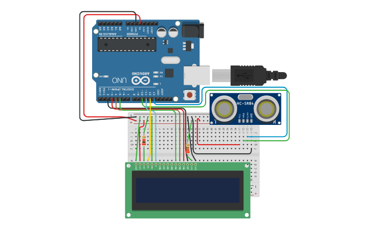 Circuit design Copy of PT2-Ultrasonic range finder - Tinkercad