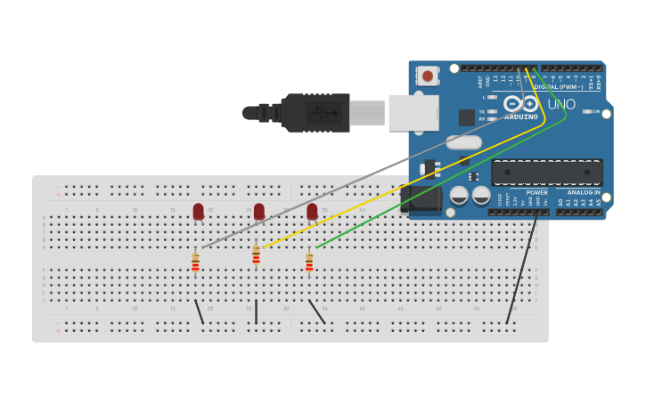 Circuit design practica leds | Tinkercad