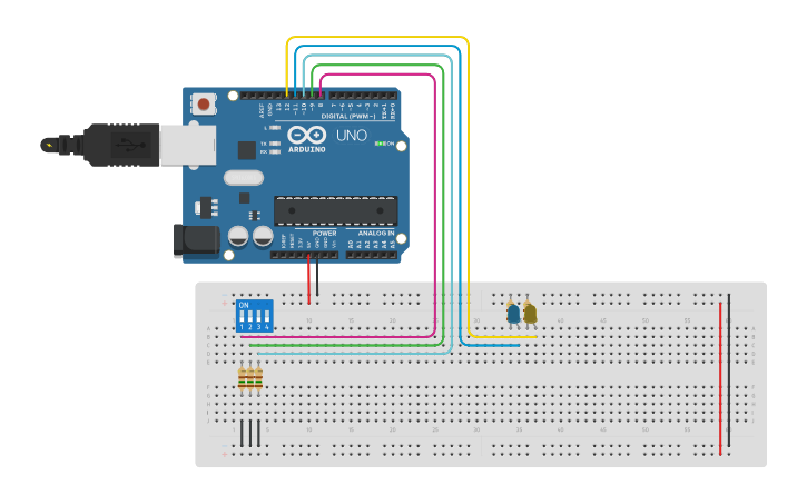 Circuit design Sesión 03 - Ejercicio 04 - Arduino Sumador - Tinkercad