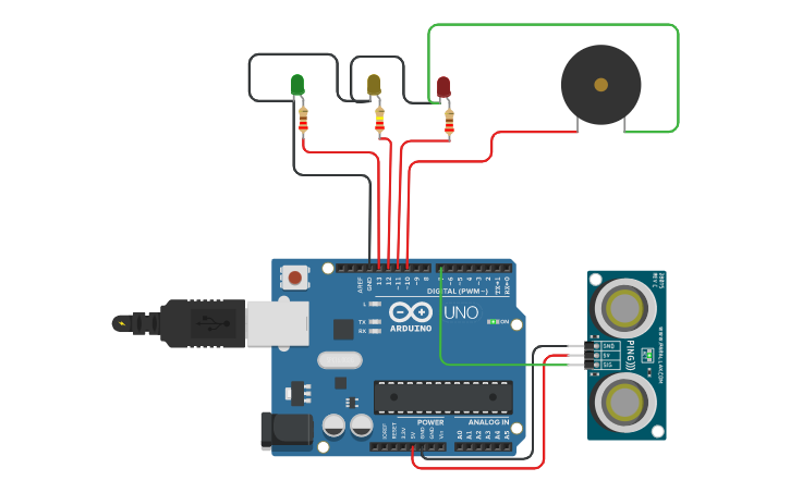 Circuit design Smart Car Parking with Ultrasonic sensor | Tinkercad
