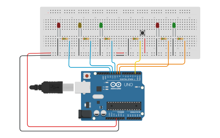 Circuit design Traffic Light - Tinkercad
