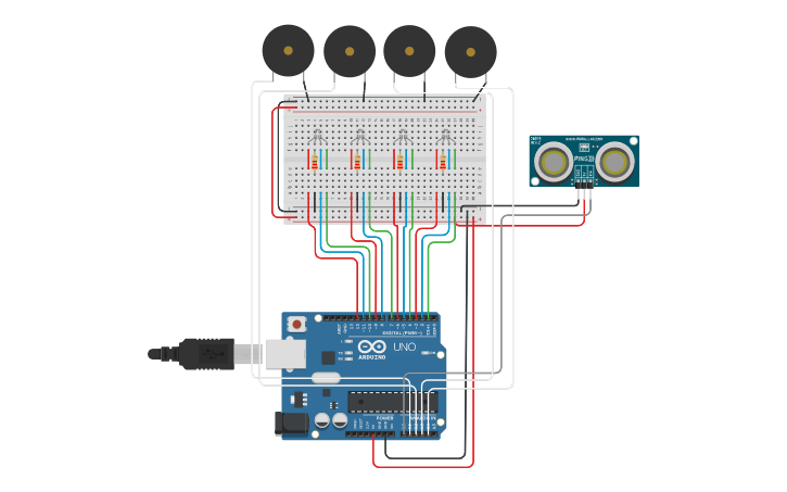 Circuit design Ultrasonic Sensor 2 - Tinkercad
