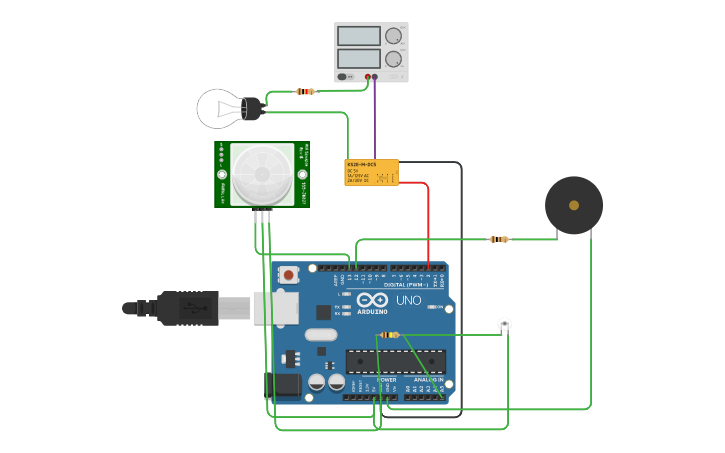 Circuit design MOTION BASED LIGHT CONTROL SYSTEM | Tinkercad