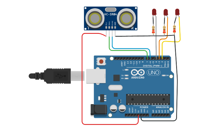 Circuit design Copy of Ultrasonic 4 pin & 3 pin - Tinkercad