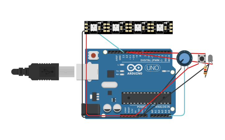 Circuit design RGB strip - Tinkercad