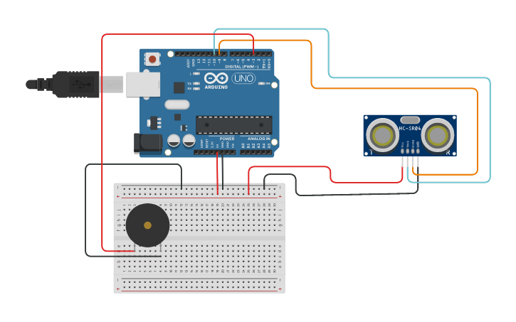Circuit design Sensor Ultrasonico con Buzzer - Tinkercad