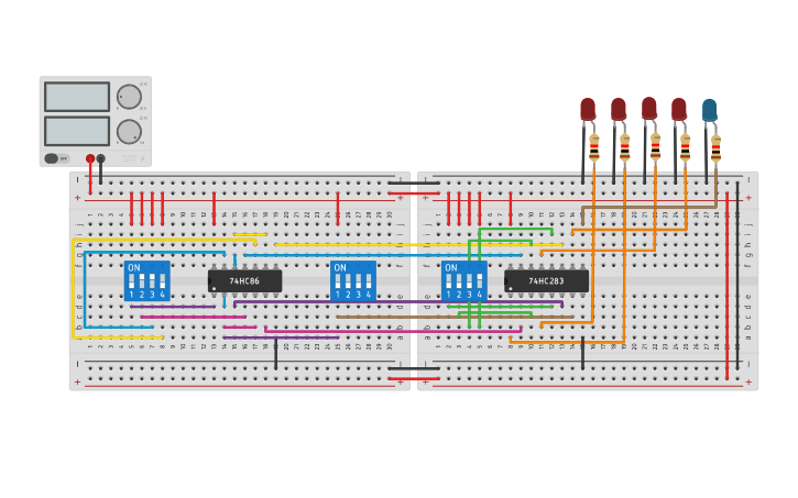 Circuit design Exp.6 : 4-Bit Binary Adder/Subtractor | Tinkercad