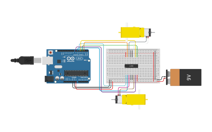 Circuit design ARDUINO CON UN PUENTE H DE DOS MOTORES - Tinkercad