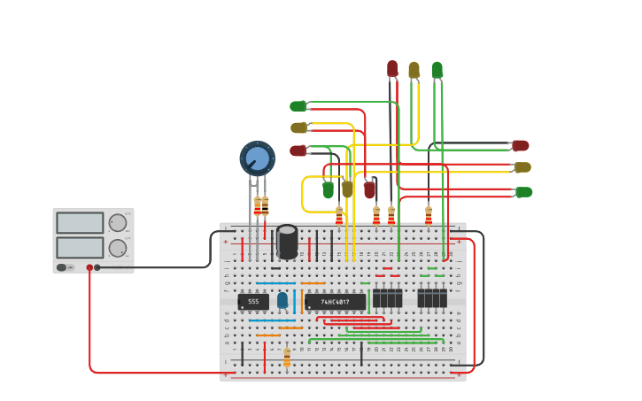 Circuit design Four way Traffic Lights - Tinkercad