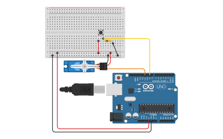 Circuit design open door using button | Tinkercad