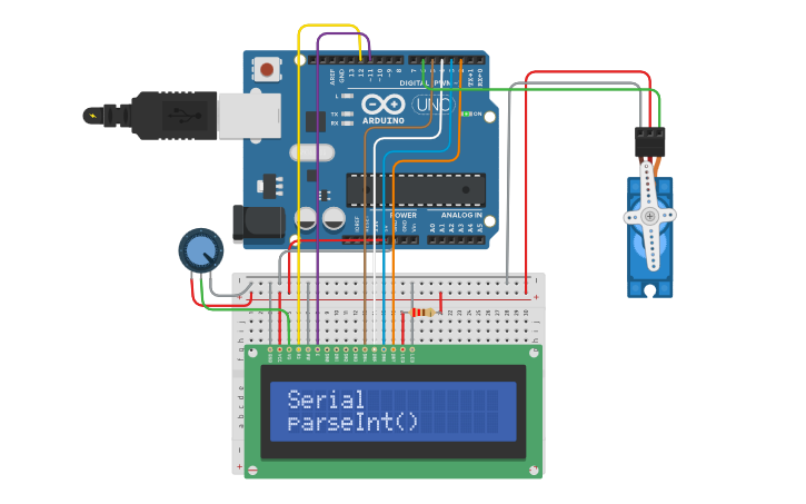 Circuit design Serial.parseInt() Lcd(16x2) - Tinkercad