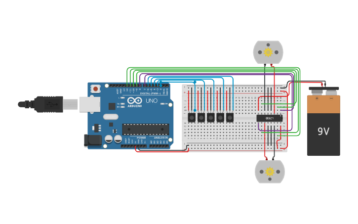 Circuit design line follower - Tinkercad