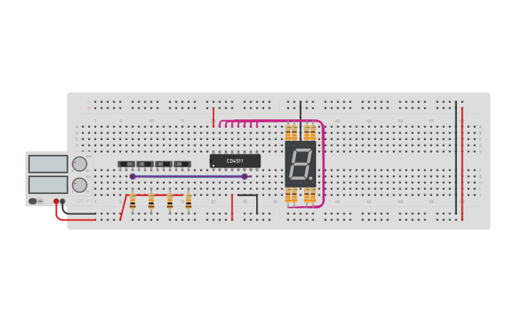 Circuit design 7 Segment Display using CD4511 - Tinkercad