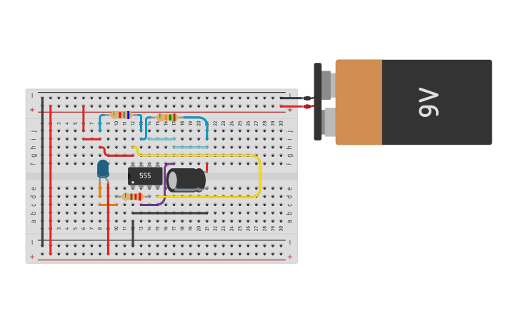 Circuit design CI Timer 555 astable - Tinkercad