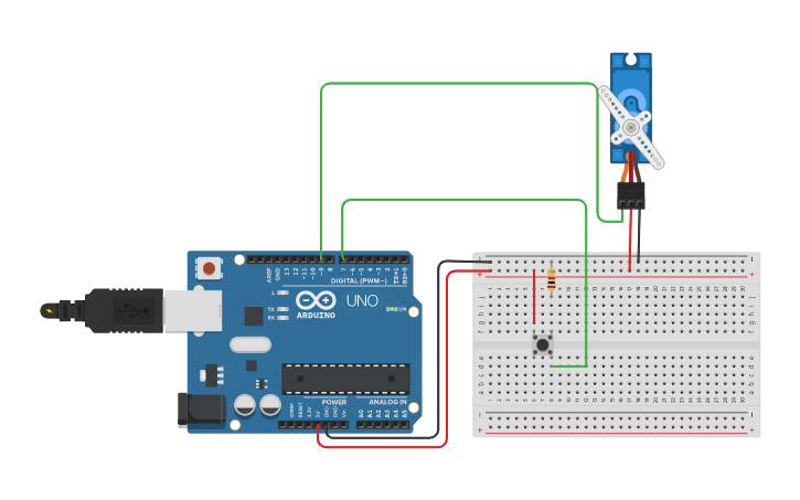 Circuit design Servo motor wth pushButton - Tinkercad