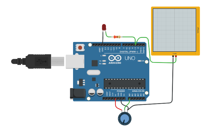 Circuit design Entrada y salida analogica RTO | Tinkercad