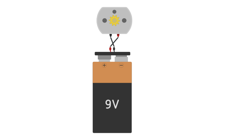 Circuit design DC Motor Connected to Battery - Tinkercad