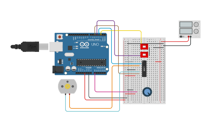 Circuit design DIP switches and motor | Tinkercad