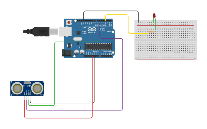 Circuit design Ultrasonic sensor - Tinkercad Circuit design Ultrasonic sensor - Tinkercad