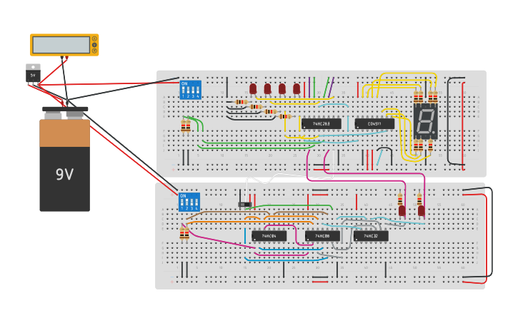Circuit design ALU 2 bit + hien thi | Tinkercad